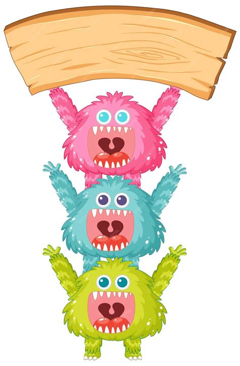 Felice Mostri Alieni Cartoon Holding Tavola Di Legno Banner Vettore