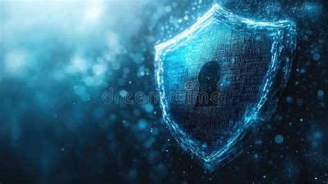 Digital Security Shield With Keyhole On A Blue Sparkling Background Stock Image Image Of