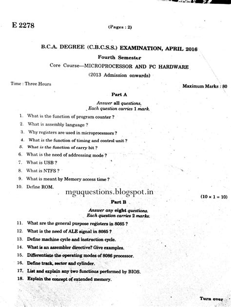Mgu BCA Degree Semester MICROPROCESSOR AND PC HARDWAREMICROPROCESSOR AND PC HARDWARE