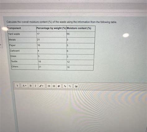 Solved Calculate The Overall Moisture Content Of The Chegg Com