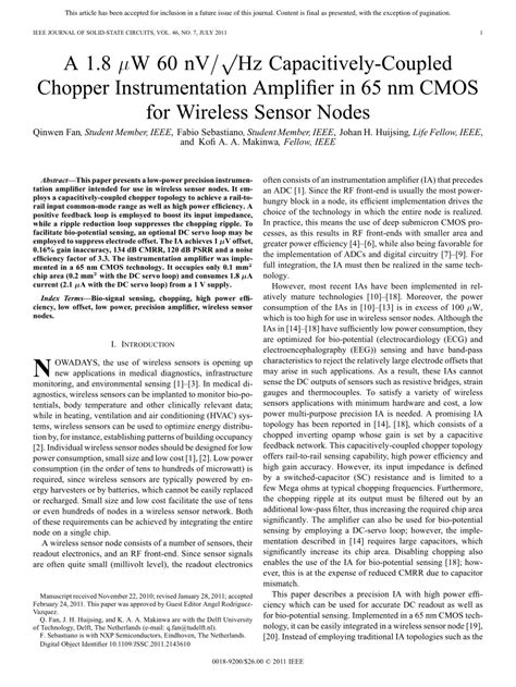 Pdf A 18 W 60 Nv Hz Capacitively Coupled Chopper Instrumentation