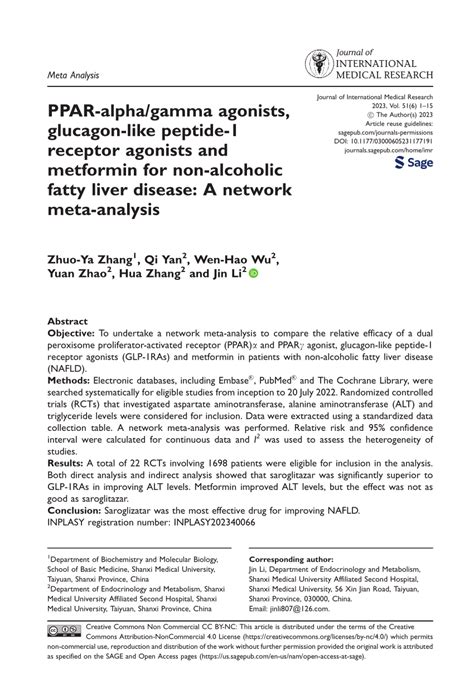 Pdf Ppar Alphagamma Agonists Glucagon Like Peptide 1 Receptor Agonists And Metformin For Non