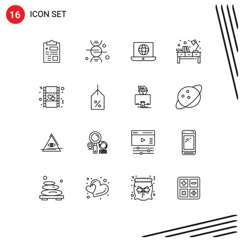 Pack Of 16 Creative Outlines Of Film Office Laptop Table Desk Editable Vector Design Elements