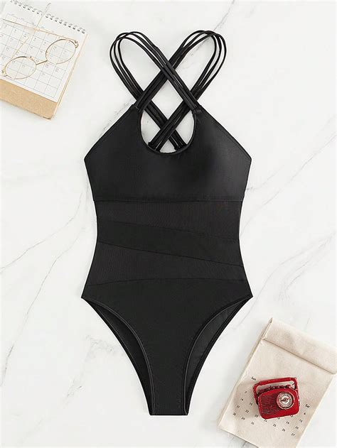 Black Sheer Mesh One Piece Swimsuit Shein Usa