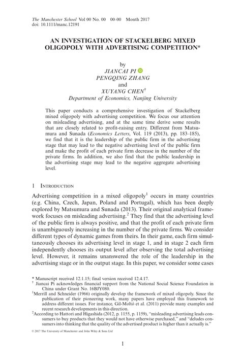 pdf an investigation of stackelberg mixed oligopoly with advertising