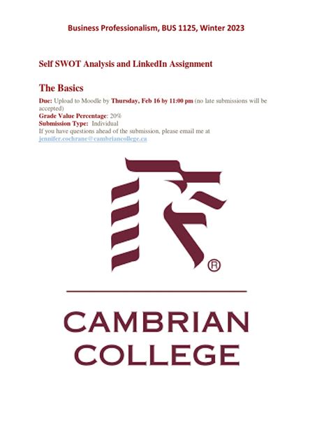 bus 1125 self swot analysis and linkedin assignment winter 2023 pdf