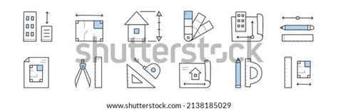 Architecture Icons House Project Blueprint Building Stock Vector Royalty Free 2138185029