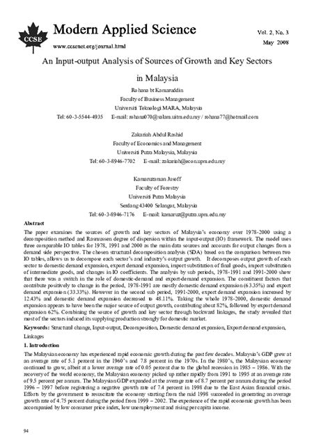 pdf an input output analysis of sources of growth and key sectors in