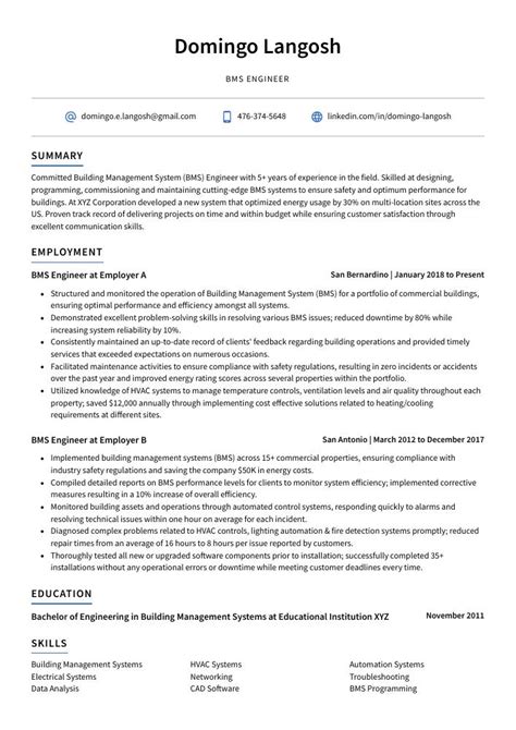 Bms Engineer Resume Cv Example And Writing Guide
