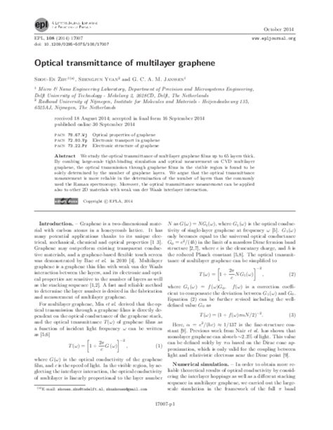 Pdf Optical Transmittance Of Multilayer Graphene