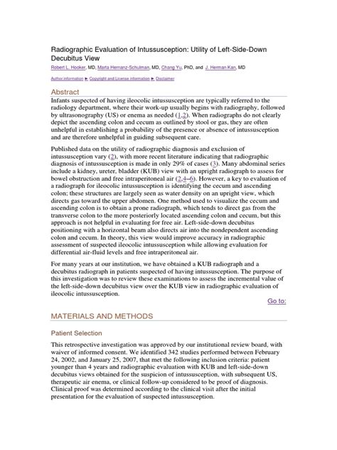 Radiographic Evaluation Of Intussusception Pdf Sensitivity And Specificity Large Intestine