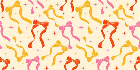 리본 활 완벽 한 패턴 귀여운 빈티지 머리 Bowknots 별과 함께 배경 휴일과 당 훈장을 위한 시시덕거리는 부속품을 가진 Girly 유행 디자인 0명에 대한 스톡 벡터