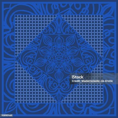 파란색 두건 패턴 꽃 스타일 기와 함께 인쇄 베개 양탄자 양탄자를 위한 디자인 벡터 일러스트 레이 션 깔개에 대한 스톡 벡터 아트 및 기타 이미지 Istock