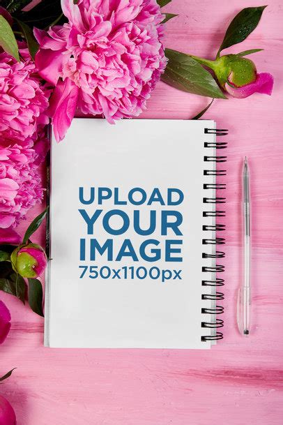 Placeit Notebook Mockup Featuring Flowers And A Pen