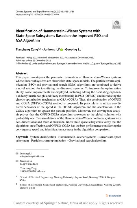 Identification Of Hammersteinwiener Systems With State Space