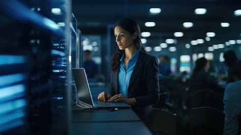 Premium Photo Programmer Intently Working On Code In A Busy Office