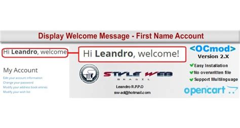 Opencart Display Welcome Message First Name Account