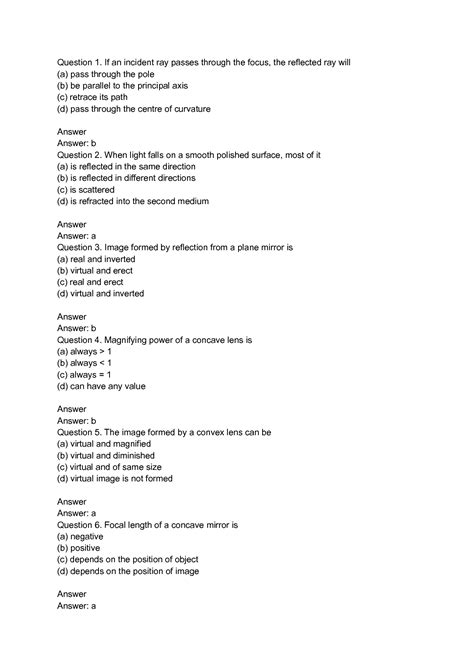 Solution Mcq Questions For Class 10 Science Light Reflection And