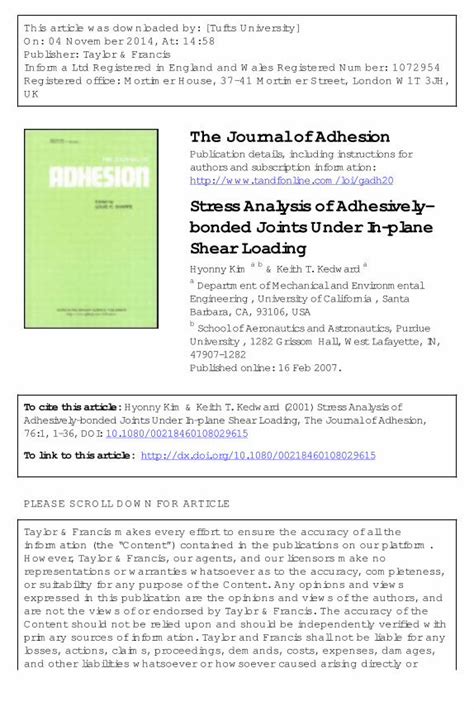 pdf stress analysis of adhesively bonded joints under in plane shear