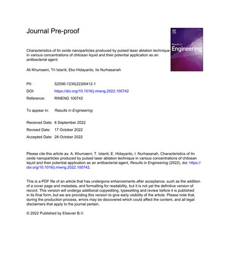 Pdf Characteristics Of Tin Oxide Nanoparticles Produced By Pulsed Laser Ablation Technique In