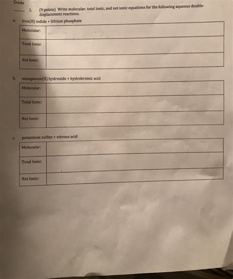 solved grade 9 points write molecular total lonic and