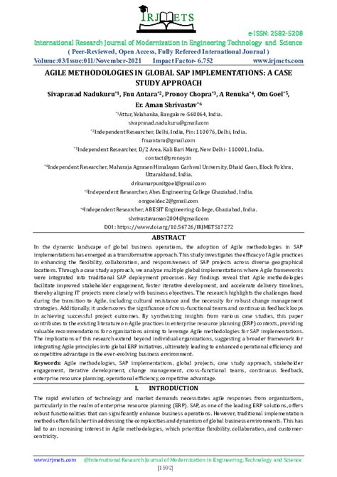 Pdf Agile Sap Implementations Case Study Insights