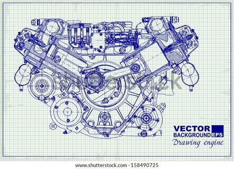 Drawing Old Engine On Graph Paper Stock Vector Royalty Free 158490725