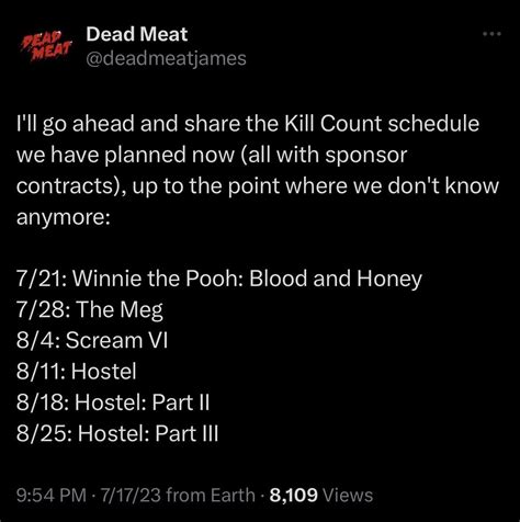 Upcoming Kill Counts Rdeadmeatjames