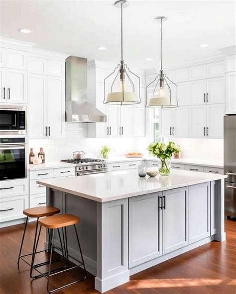 White Kitchen Light Grey Island