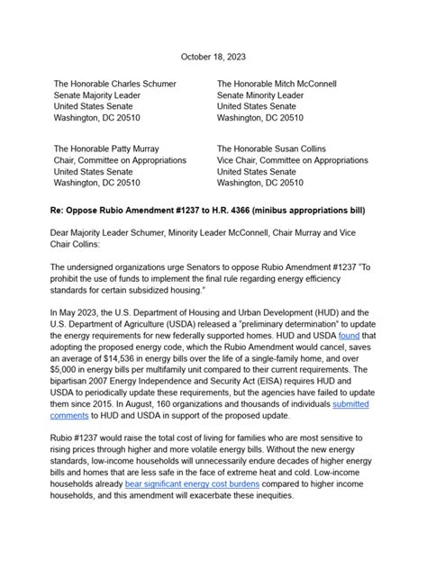 Letter Opposing Sen Marco Rubios Amendment 1237 To Hr 4366 Pdf
