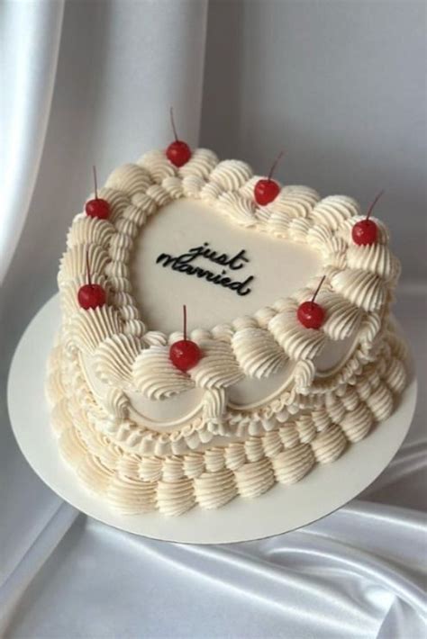 Just Married Heart Shaped Cake With Cherries Heart Shaped Wedding