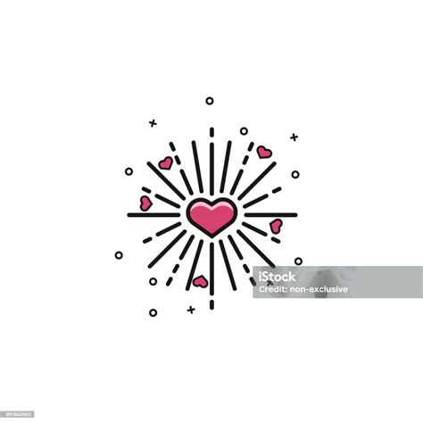 태양 광선 플랫 컬러 라인 아이콘으로 심장입니다 태양 열과 사랑 기호입니다 발렌타인의 날 행사 웨딩 파티 자선 행사에 대 한