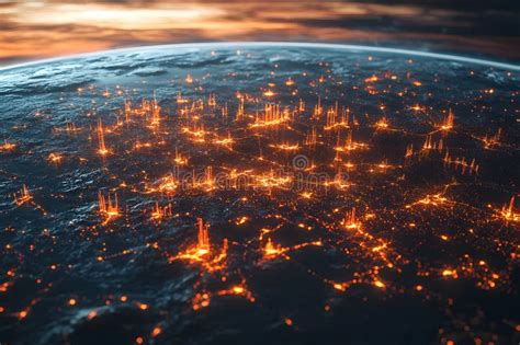 Global Connectivity And Network Data Visualization At Night Earth S Glowing Cities Generative