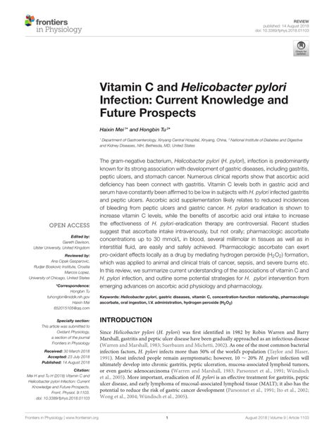 Pdf Vitamin C And Helicobacter Pylori Infection Current Knowledge