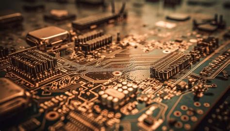 Complexity Of Computer Chip Circuit Board Close Up Generated By AI Stock Illustration