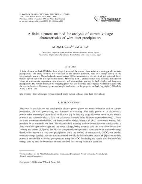Pdf A Finite Element Method For Analysis Of Current Voltage