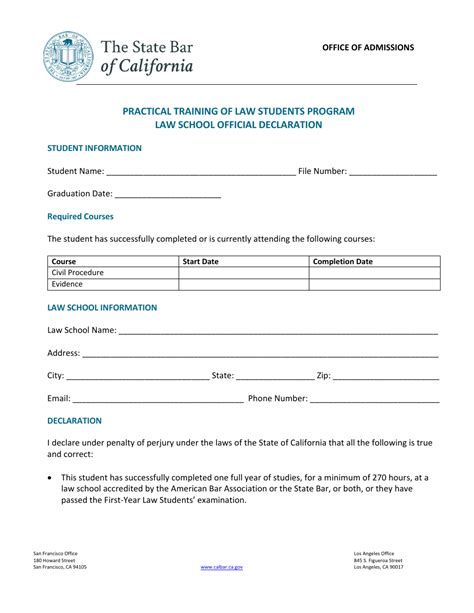 California Law School Official Declaration Practical Training Of Law