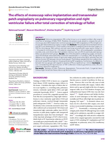 Pdf The Effects Of Monocusp Valve Implantation And Transannular Patch Angioplasty On Pulmonary