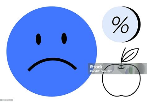 파란색 슬픈 얼굴 이모티콘 검은색 윤곽선 사과 파란색 강조 표시가 있는 백분율 기호 가격에 대한 스톡 벡터 아트 및 기타 이미지 가격 감정 개념 Istock
