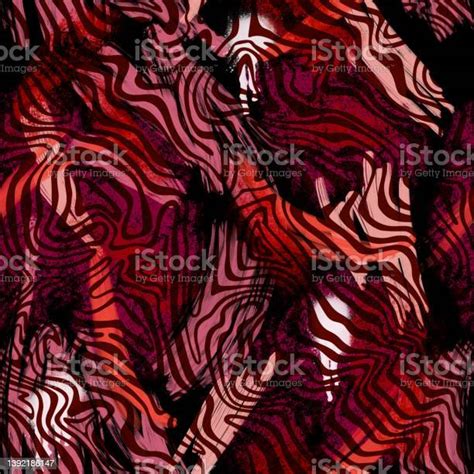 추상 기하학적 원활한 패턴 그런지 브러시 스트로크 텍스처에 겹치는 추상적인 표면 잔물결을 형성하는 물결 모양의 곡선선 세련된 현대적인 배경 0명에 대한 스톡 벡터 아트 및