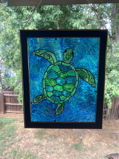 Beautiful Faux Stained Glass Turtle Window Hanging Available Size 8X10