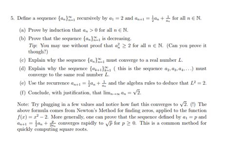 Solved 5 Define A Sequence An 1 Recursively By A1 2 And