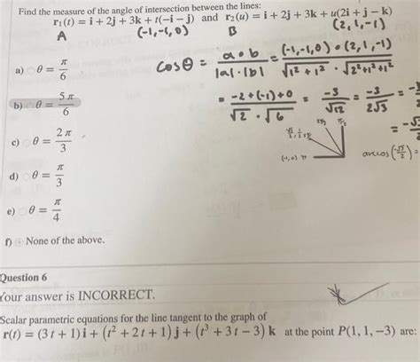 Solved Find The Measure Of The Angle Of Intersection Between Chegg Com