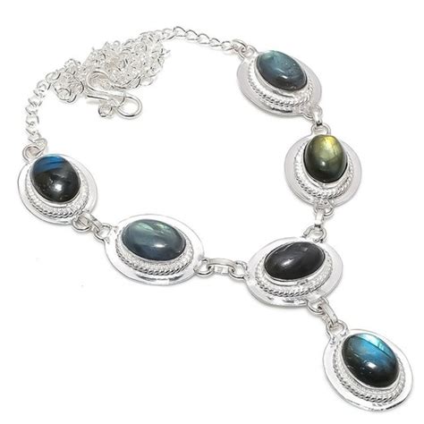 Natural Labradorite Gemstone 925 Sterling Silver Jewelry Necklace Size