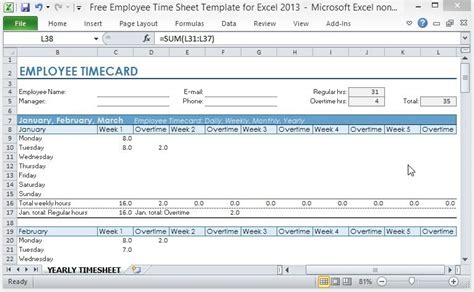 Free Employee Time Sheet Template For Excel