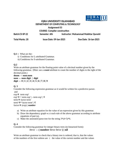 Assignment 4 Compiler Construction Pdf Parsing Bracket