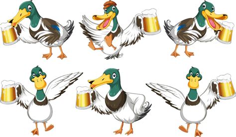 Set Of Wild Duck Drinking Beer In Different Poses 11132529 Vector Art