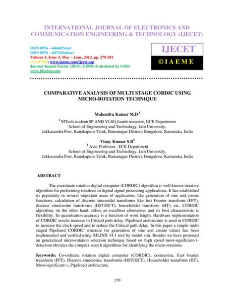 implementation performance analysis of cordic pdf