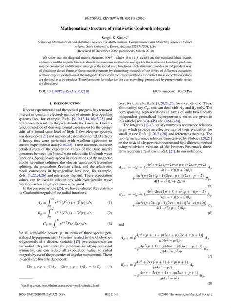 pdf mathematical structure of relativistic coulomb integrals