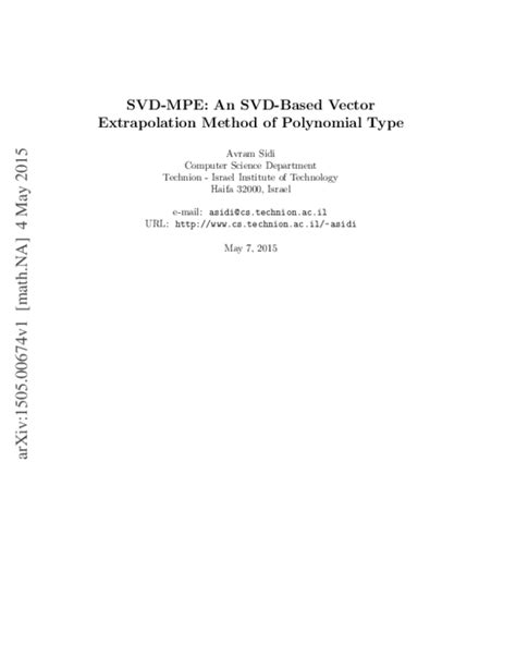 Pdf Svd Mpe An Svd Based Vector Extrapolation Method Of Polynomial Type